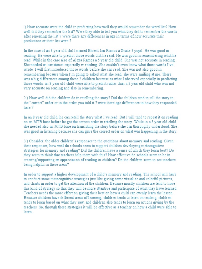 How Accurate Were The Child in Predicting How Well They Would Remember ...