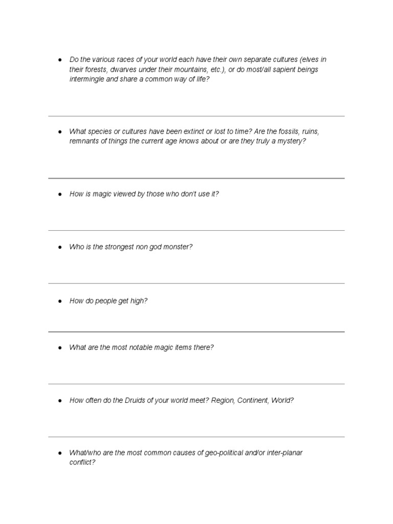 The 50 Worldbuilding Questions! | PDF