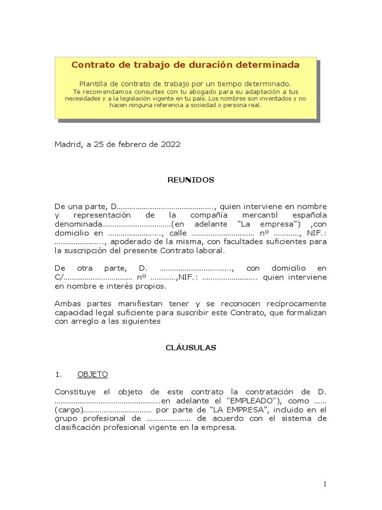 Contrato de Duracion Determinada | PDF | Tiempo de trabajo | Salario