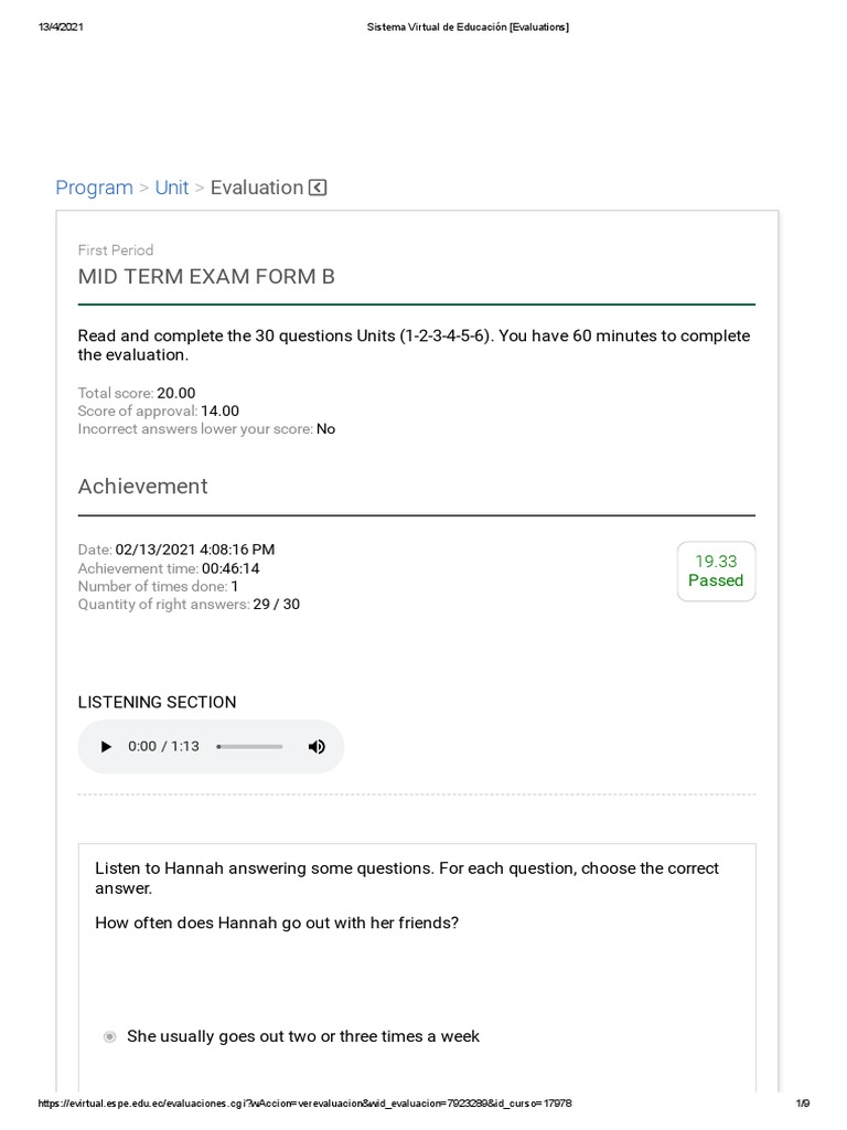 Midterm Exam Results: English Evaluation of Listening, Language ...