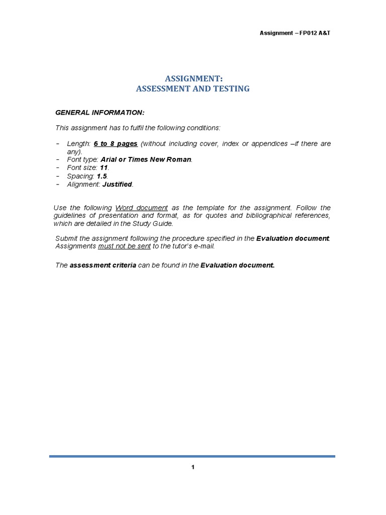 Assignment: Assessment and Testing: General Information | PDF ...