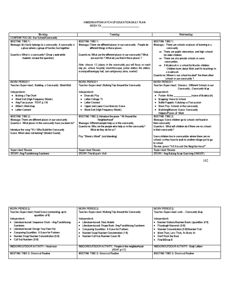 Kindergarten Lesson Plan Week 13 | PDF | Schools | Drawing