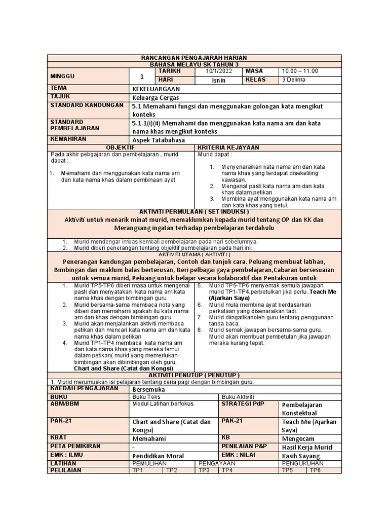 RPH BM 3 Minggu 1 Penggal 3 by Cikgu Gorgeous | PDF