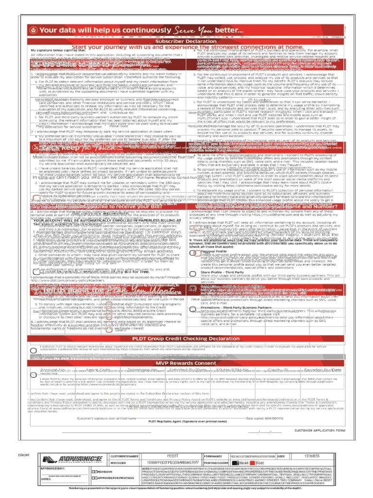 PLDT Customer Application Form | PDF