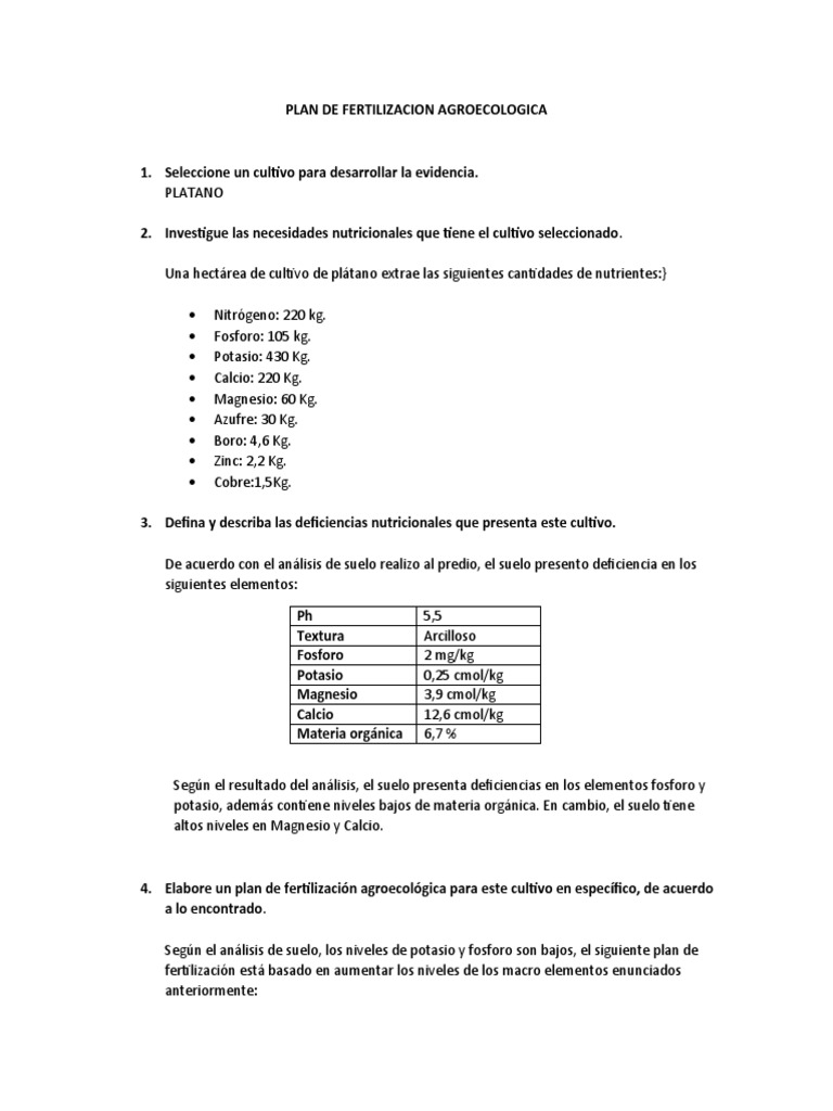Plan de Fertilizacion Agroecologica | PDF