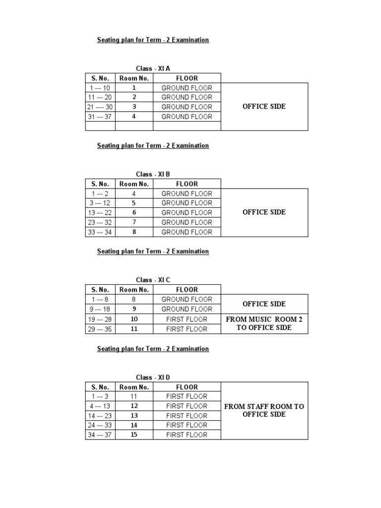 Xi - Classwise Seating Plan | PDF