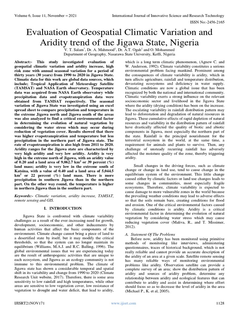 Evaluation of Geospatial Climatic Variation and Aridity Trend of The ...