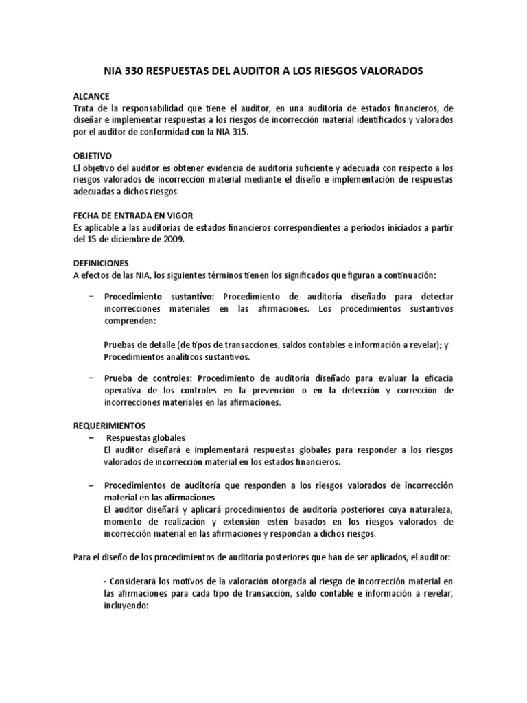Nia 330 | PDF | Auditoría | Contralor