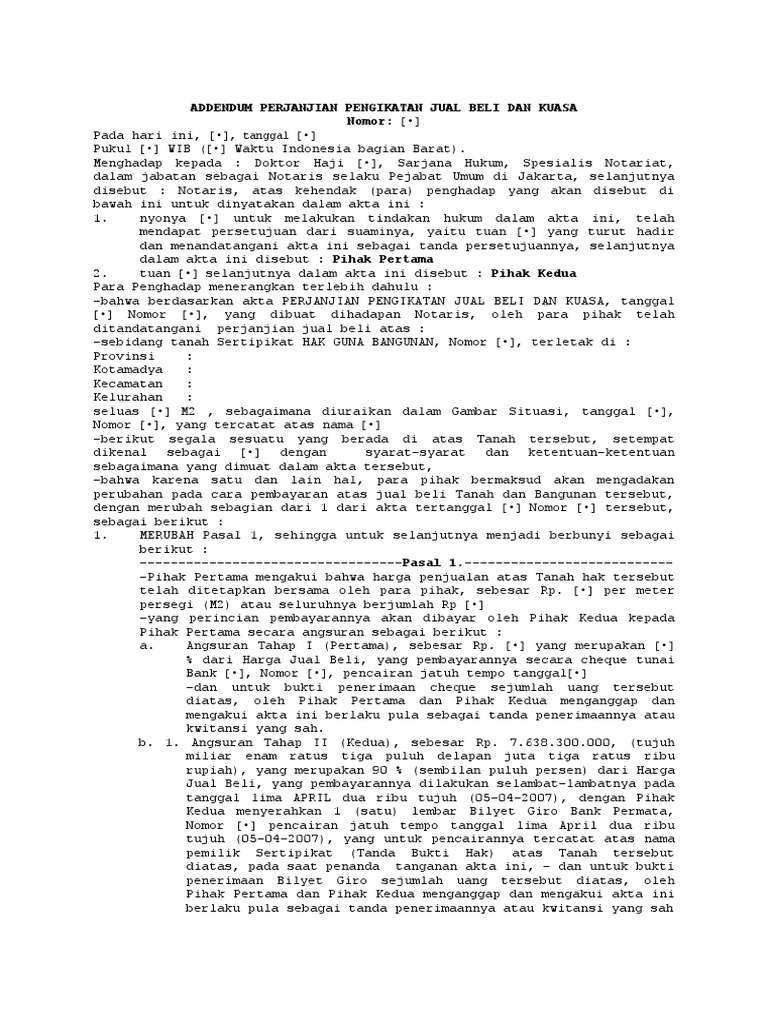 Addendum Perjanjian Pengikatan Jual Beli Dan Kuasa | PDF