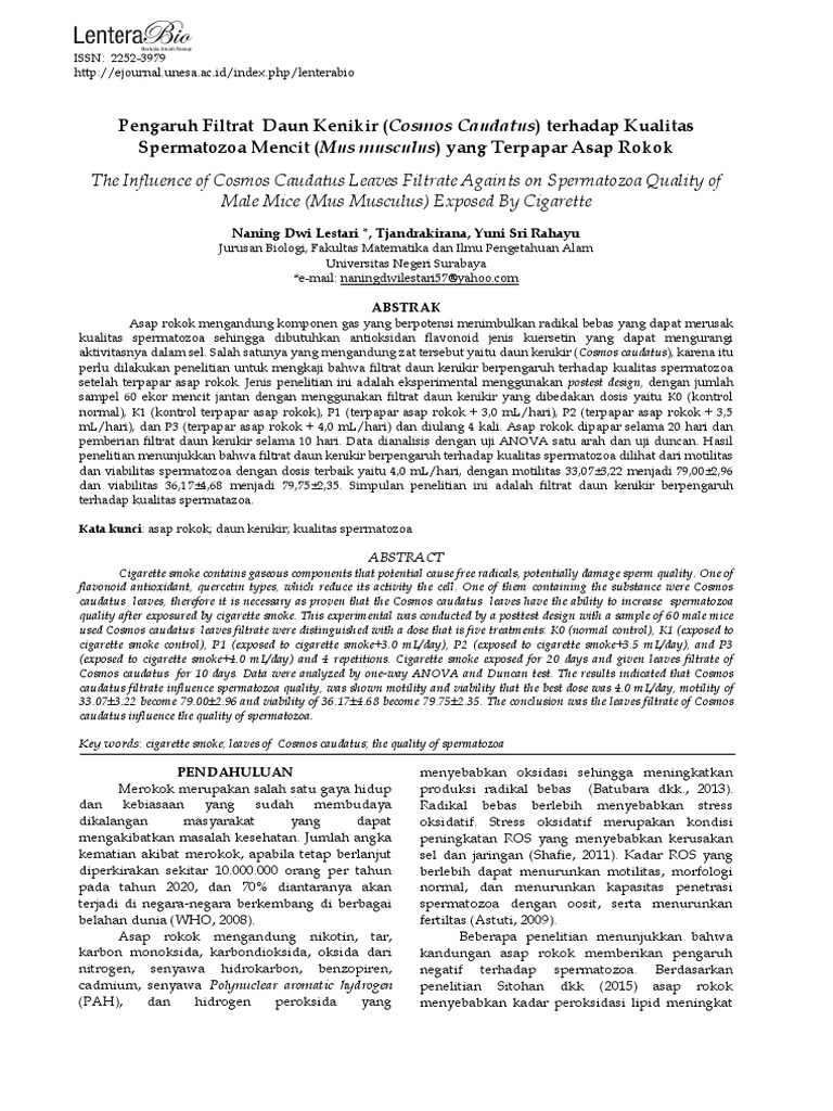 Pengaruh Filtrat Daun Kenikir (Cosmos Caudatus) Terhadap Kualitas ...