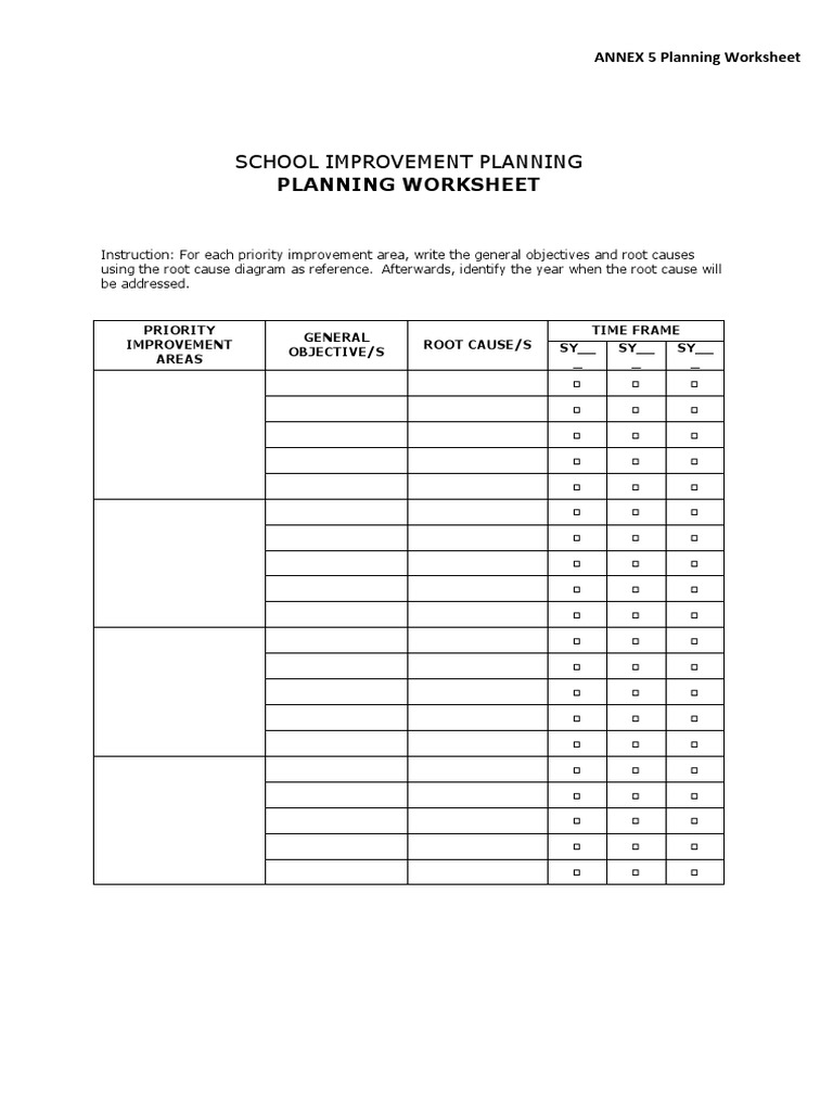 Sip Annex 5 Planning Worksheet | PDF