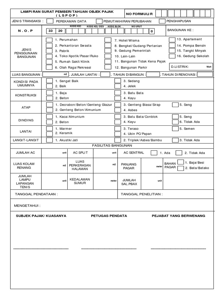 Pemberitahuan Objek Pajak LSPOP | PDF