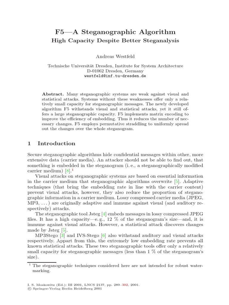 F5 Steganographic Algorithm High Capacity Despite Better Steganalysis | PDF | Data Compression ...