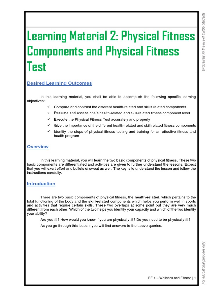 PE 1 Learning Material Midterm | PDF | Physical Fitness | Anatomical Terms Of Motion