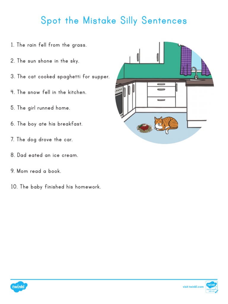 Spot The Mistake Silly Sentences Listening Activity PDF | PDF
