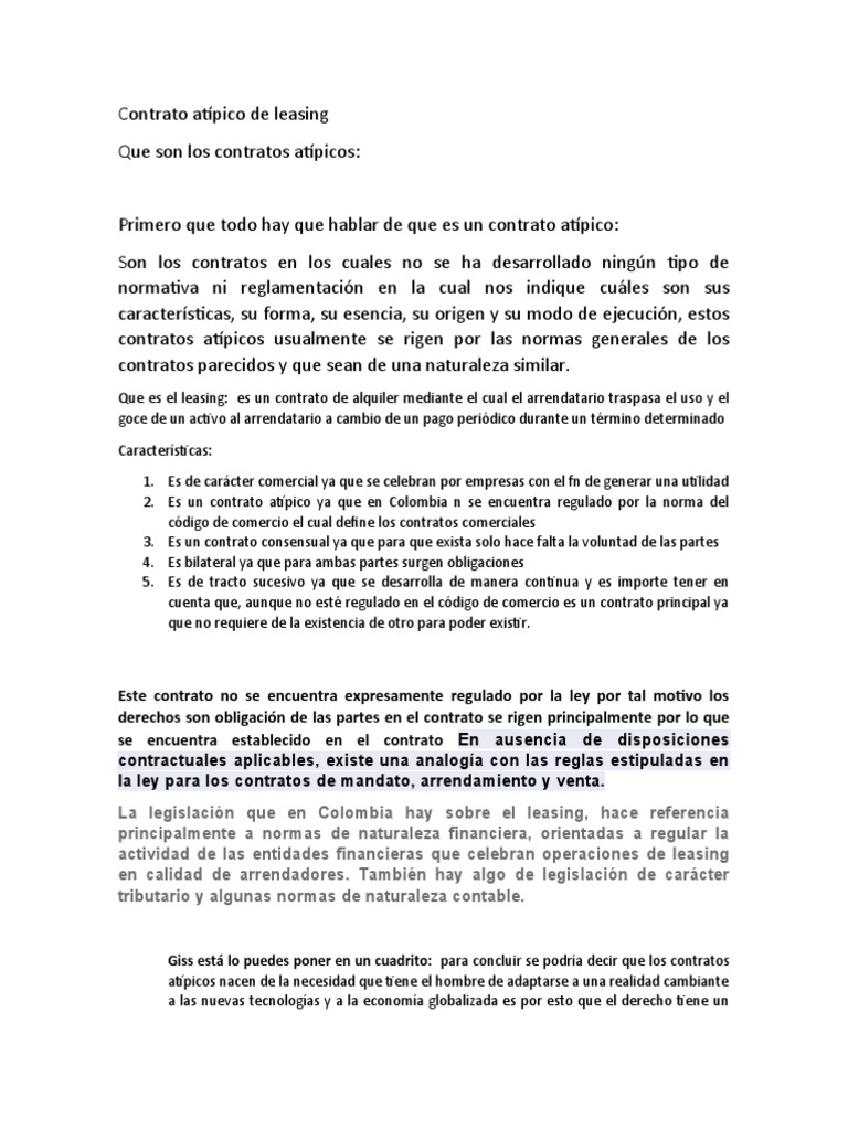 Contrato Atípico de Leasing | PDF | Arrendamiento | Justicia
