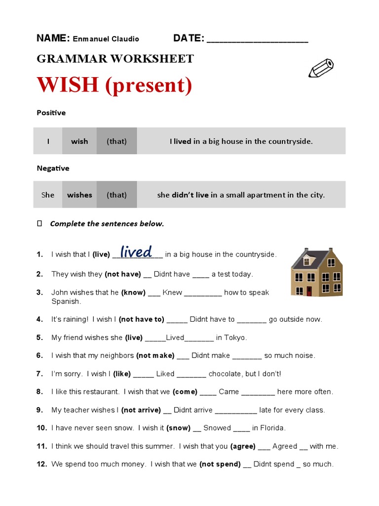Grammar Worksheet: Present Wishes | PDF
