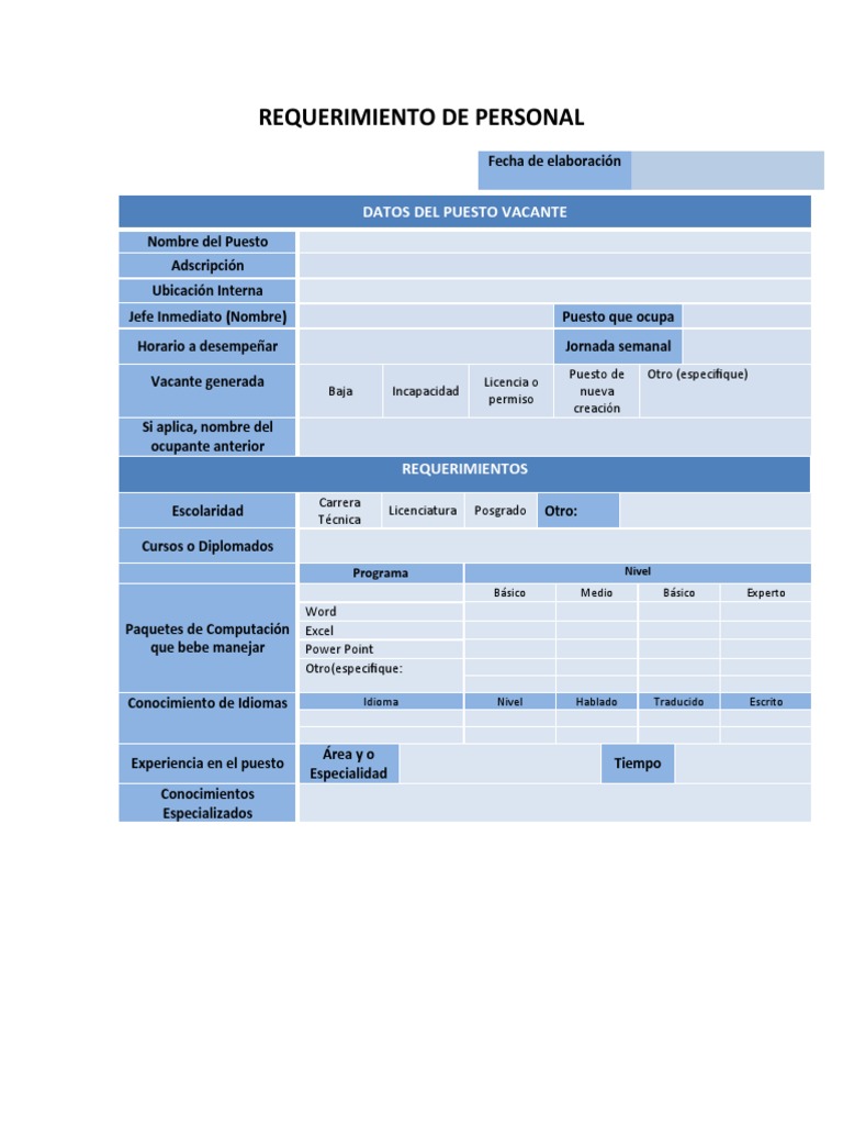 Requerimiento de Personal | PDF | Microsoft Excel | Comportamiento