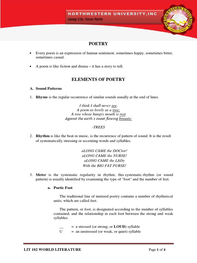 Poetry: A. Sound Patterns | PDF | Poetry | Metre (Poetry)
