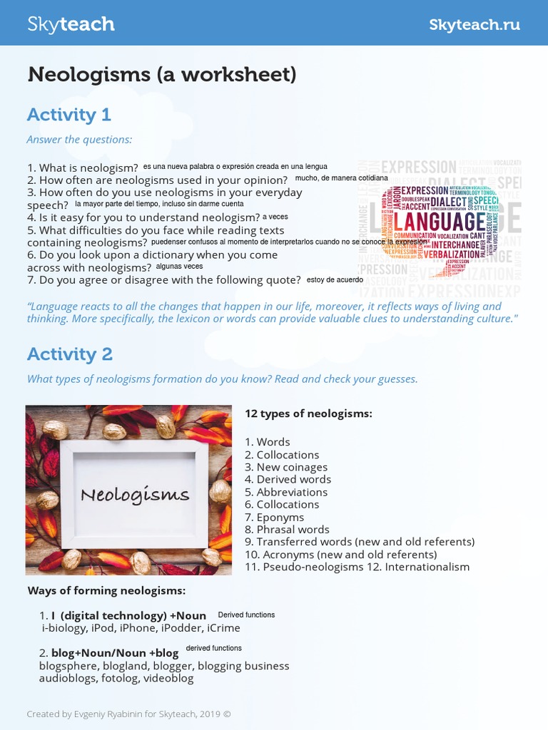 Neologisms (A Worksheet) : Activity 1 | Download Free PDF | Linguistics