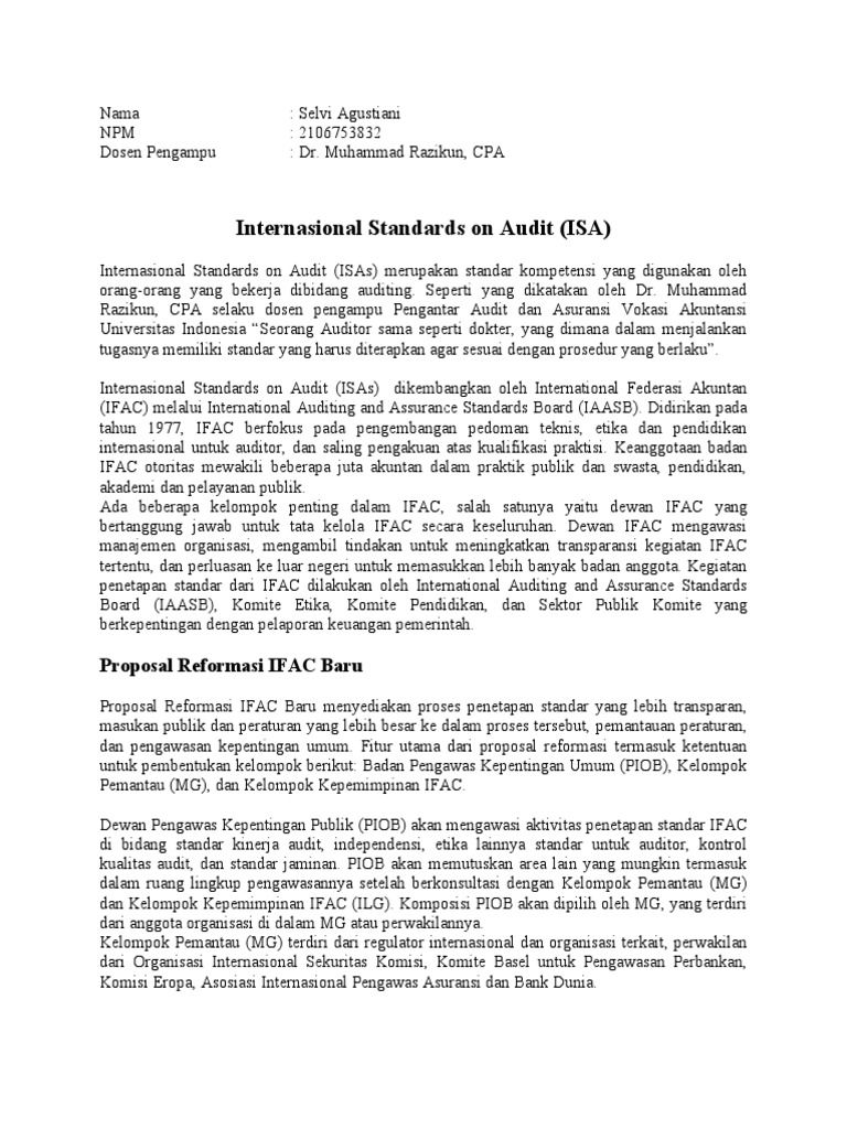 Internasional Standards On Audit Isa Pdf