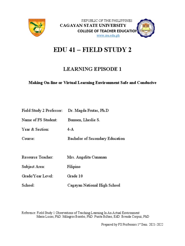 Edu 41 - Field Study 2: Learning Episode 1 | PDF | Teaching | Education ...