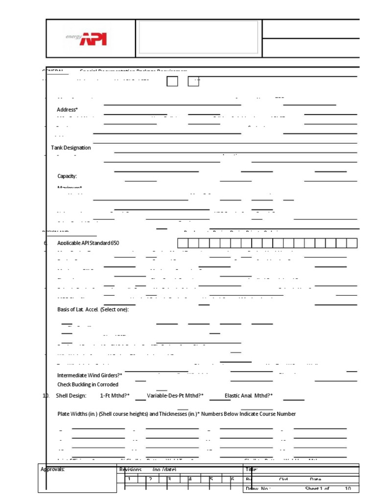 API 650 Tank Data Sheet | PDF | Pipe (Fluid Conveyance) | Roof