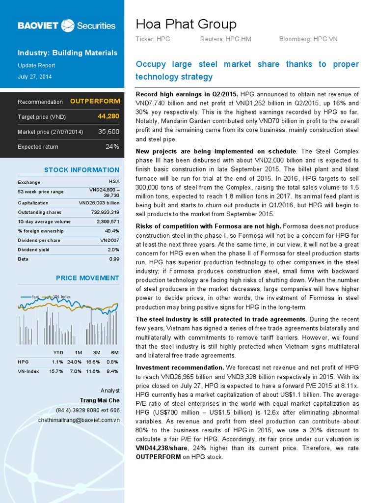 BVSC - 20150805 - HPG Analysis Report | PDF | Tariff | Valuation (Finance)