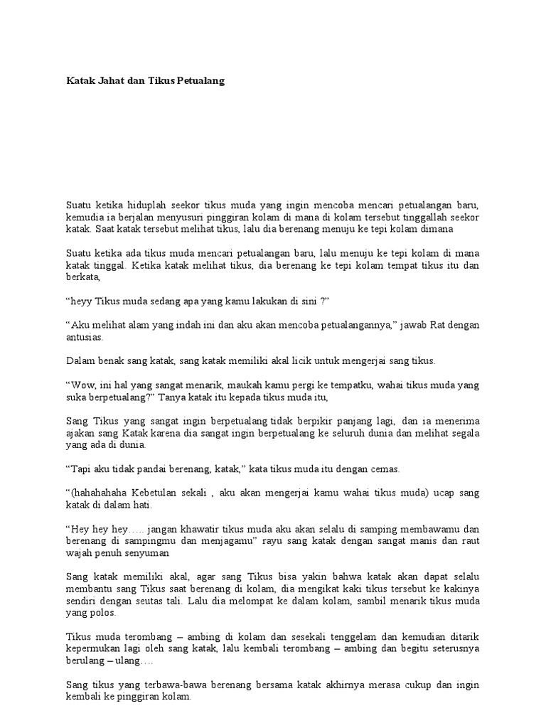 10 Dongeng Cerita Fabel Singkat Dan Pesan Moralnya | PDF