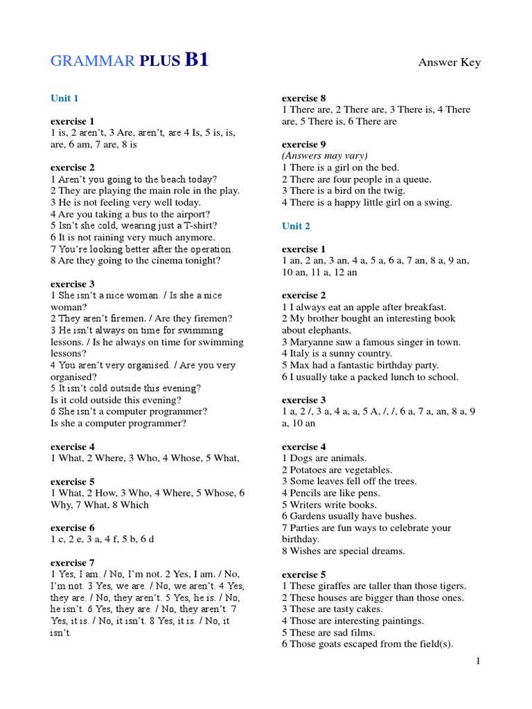 Grammar Plus B1 Answer Key | PDF