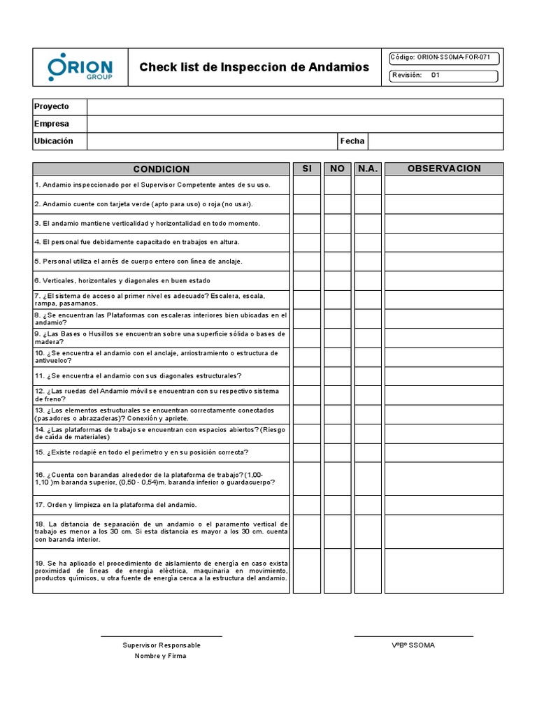 Checklist de Inspección de Andamios | PDF
