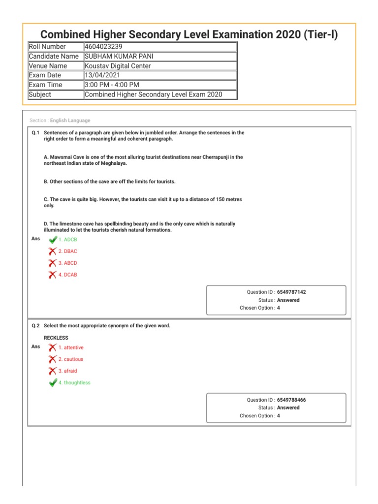 SSC CHSL Answer Key | PDF