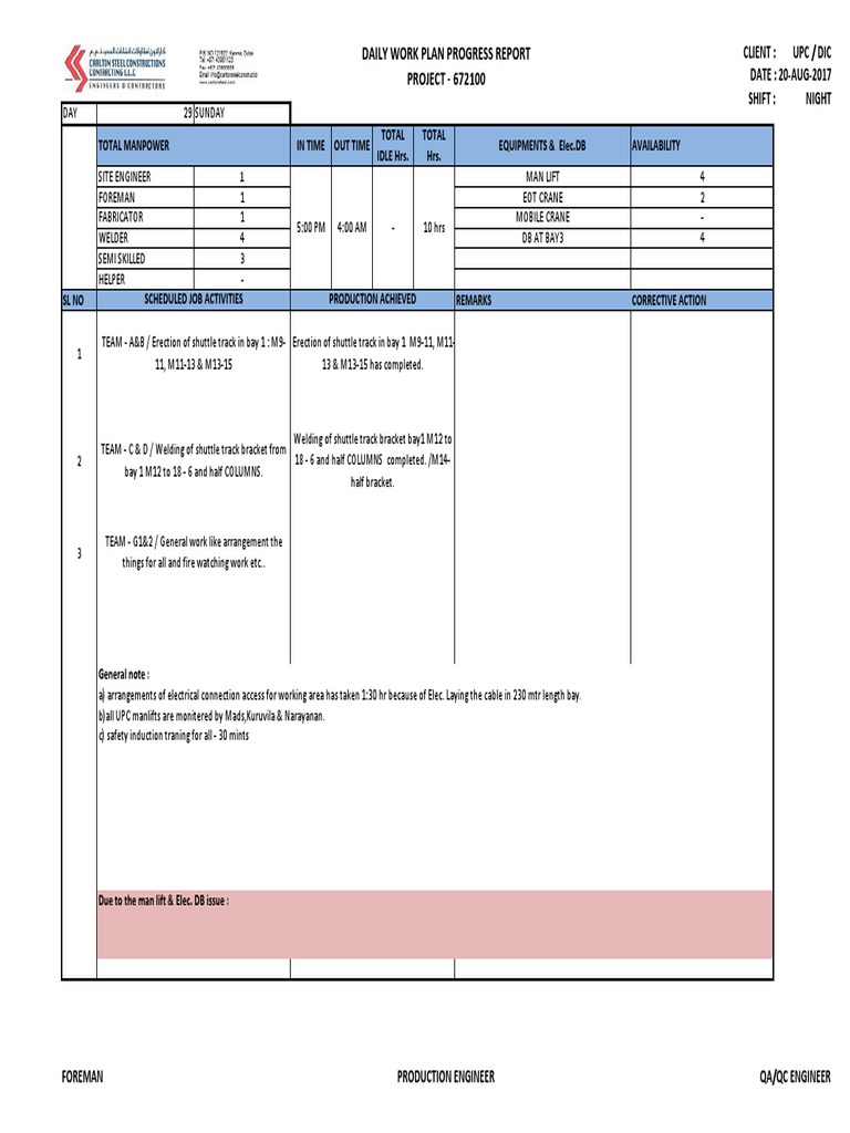 Client: Upc / Dic DATE: 20 AUG 2017 Shift: Night | PDF | Welding ...