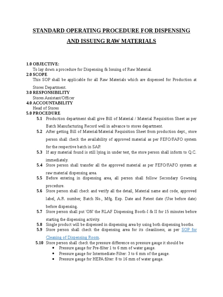 SOP Raw Material | PDF | Weight