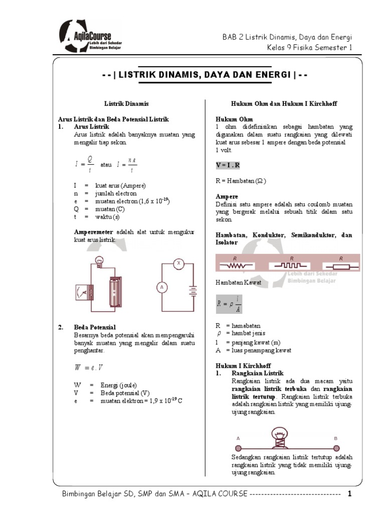 Kelas 9 Fisika Bab 2 Listrik Dinamis, Daya Dan Energi KTSP Full Version | PDF