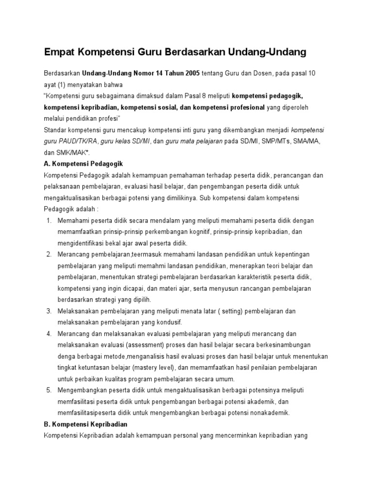 Empat Kompetensi Guru Berdasarkan Undang | PDF