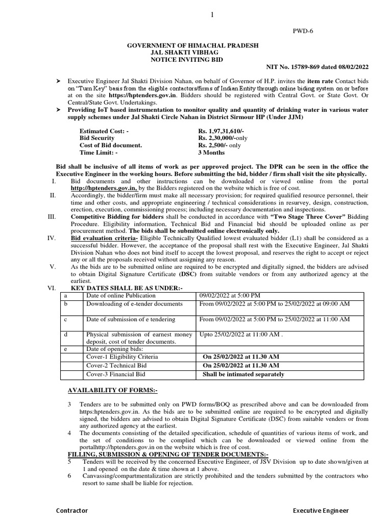 Contractor Executive Engineer | PDF | Specification (Technical Standard) | Taxes