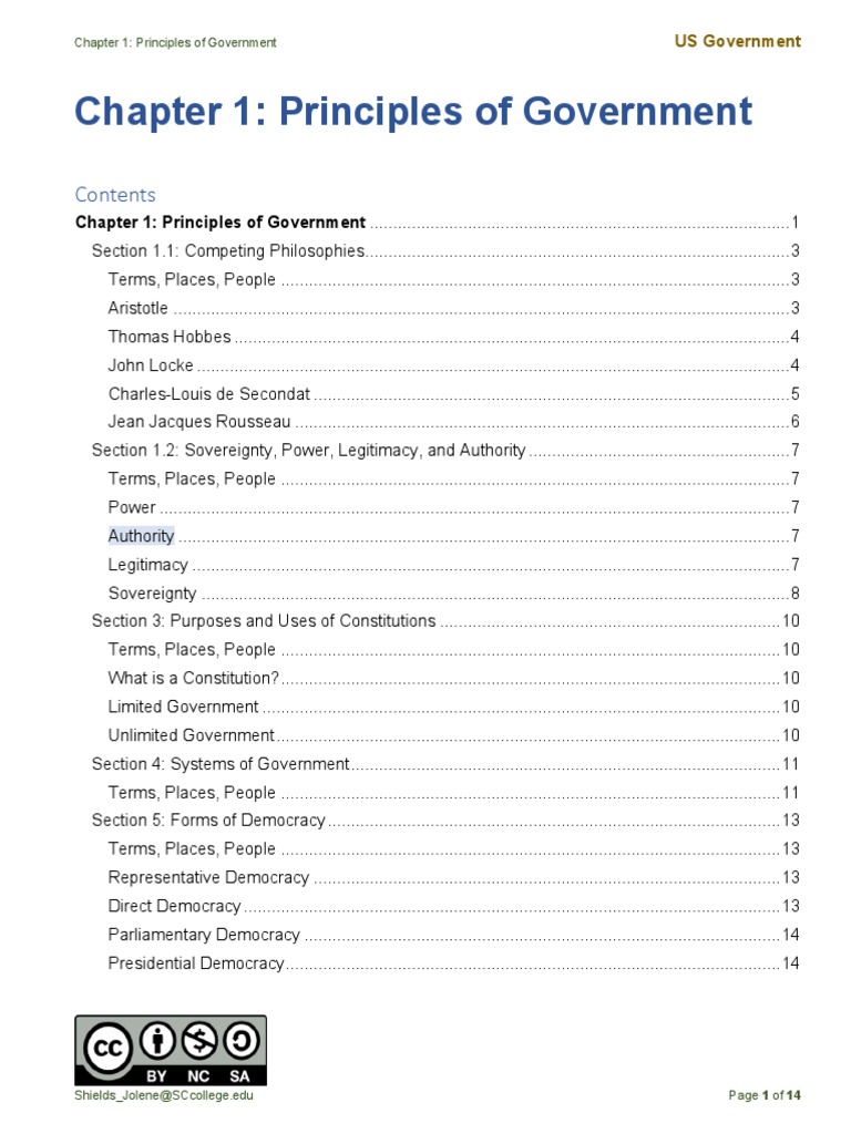 Chapter 1: Principles of Government | PDF | Democracy | Political ...