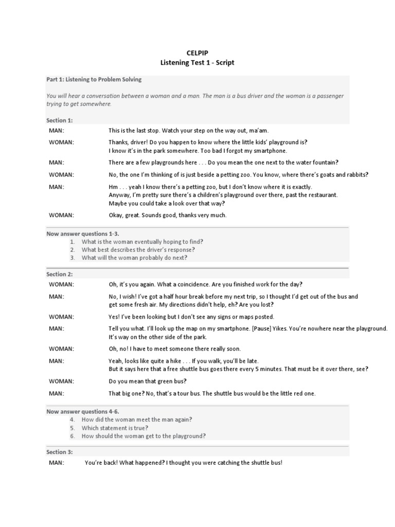 CELPIP - Listening Script 1 | PDF | Perfectionism (Psychology)
