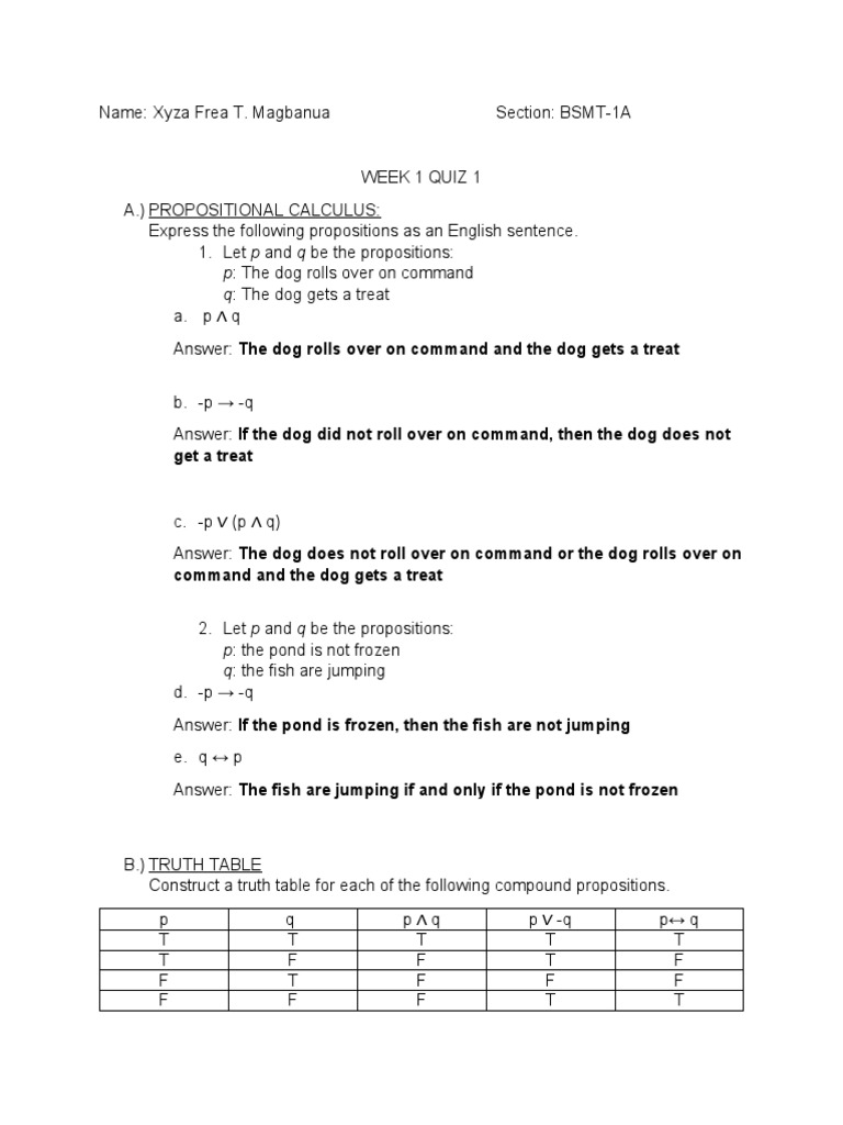 Xyza Frea T. Magbanua (BSMT-1A) | PDF | Mathematics | Proposition
