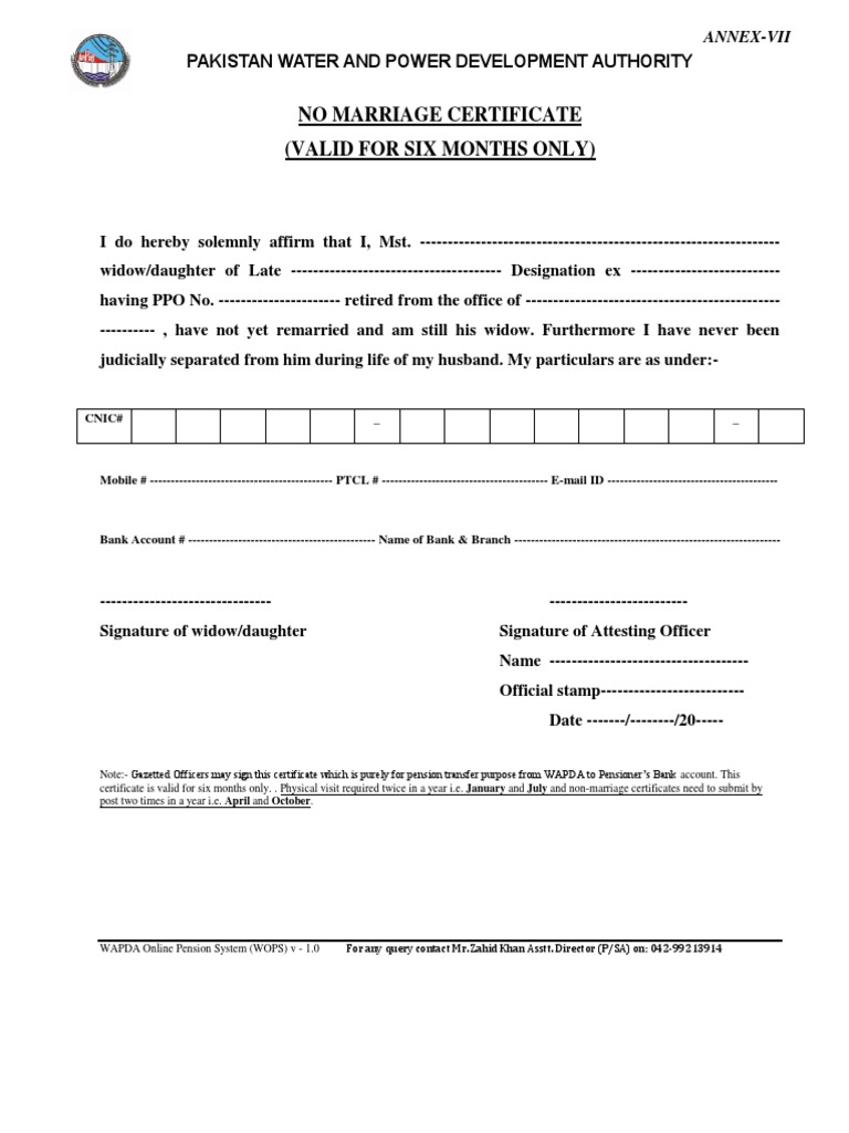 Non-Marriage Certificate for Pension | PDF