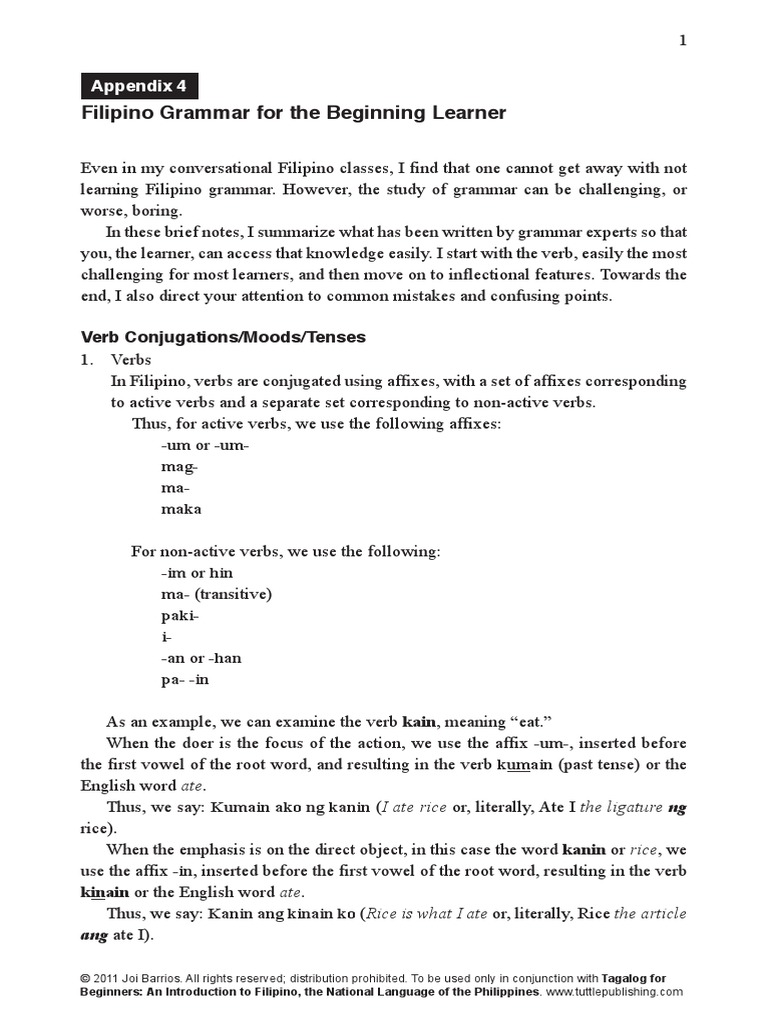 Filipino Grammar For The Beginning Learner: Appendix 4 | PDF | Verb ...