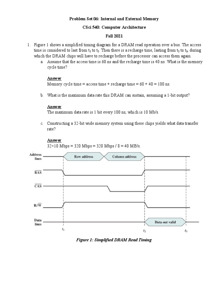 Problem Set 06: Internal and External Memory Csci 540: Computer Architecture Fall 2021 | PDF ...