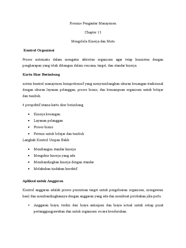 Resume Pengantar Manajemen Chapter 13 | PDF