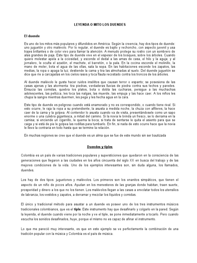 La leyenda del duende en Colombia | PDF | Folklore