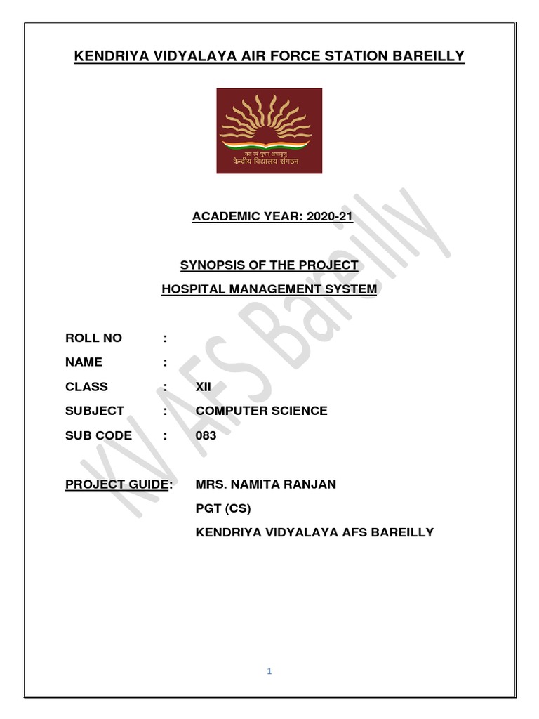 Synopsis Hospitalmanagement | PDF | Computer Hardware | Systems Engineering