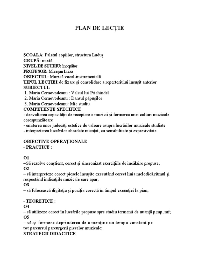 Plan de Lectie Muzica | PDF
