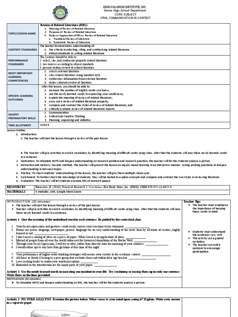 Review of Related Literature (RRL) : Core Subject Senior High School ...