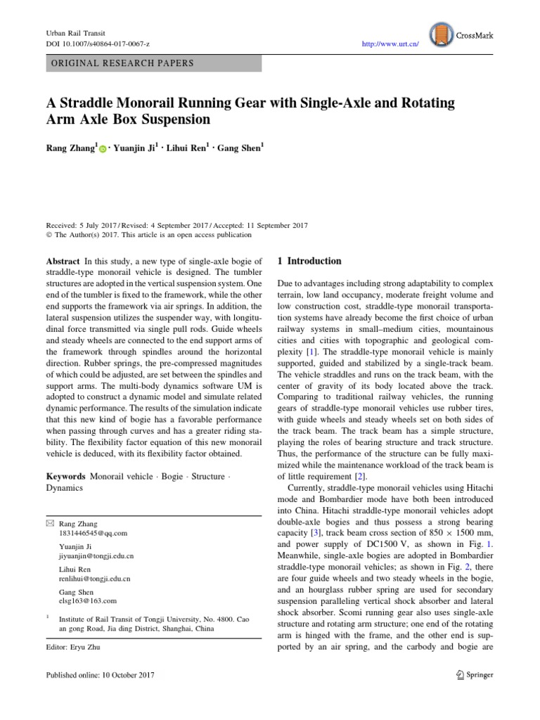 A Straddle Monorail Running Gear With Single-Axle | PDF | Axle ...