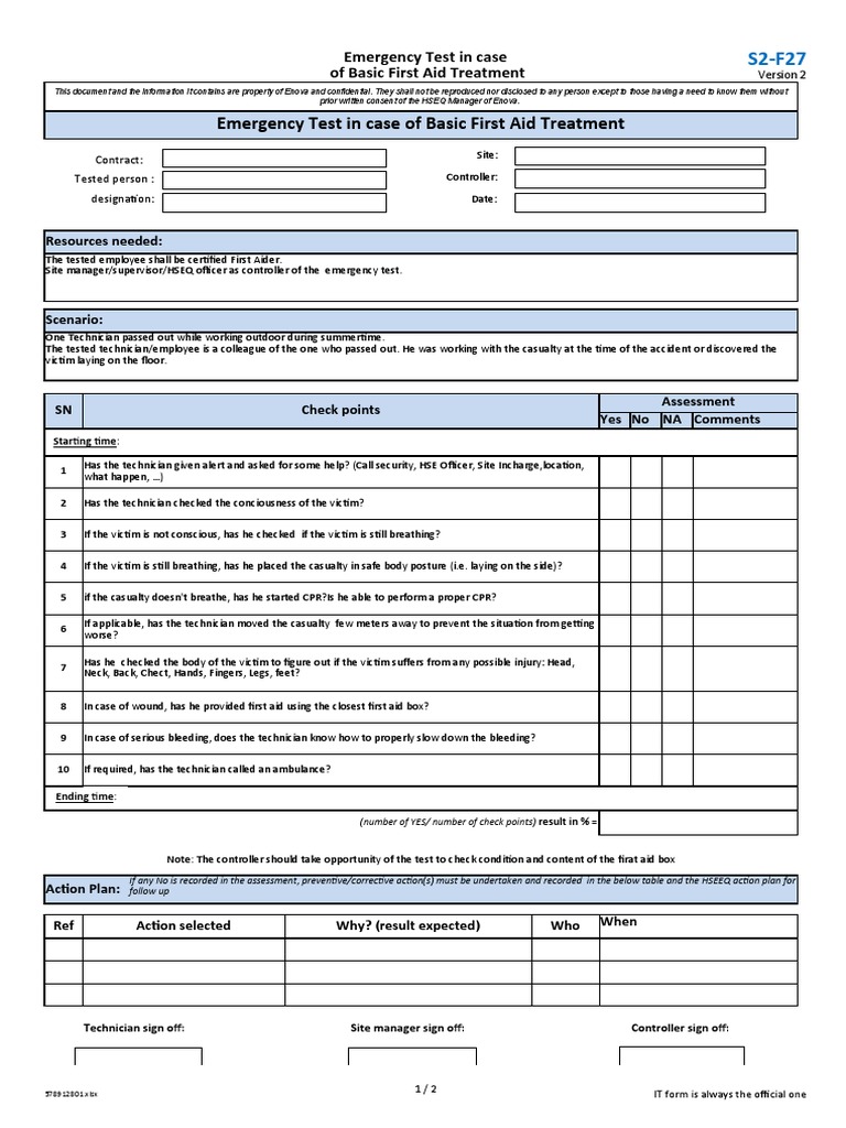 S2-F27-Emergency Test in Case of Basic First Aid Treatment | PDF ...